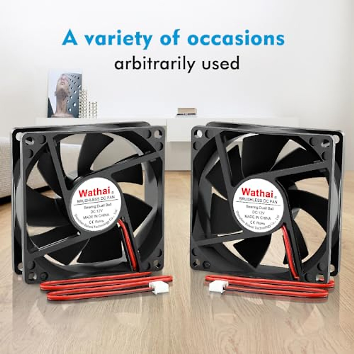 Wathai 80mm x 25mm 12 Volt Fans DC Brushless Cooling Fan 12V Dual Ball 2Pin for DIY Small Project Cooler 2 Pack