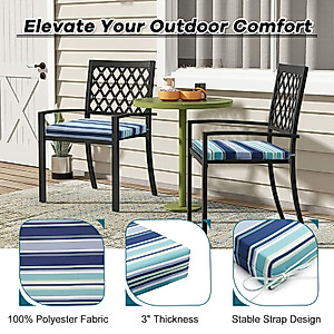 Basic Beyond Outdoor Chair Cushions for Patio Furniture, Waterproof Outdoor Cushions, Square Corner Patio Chair Cushions Set of 4 with Ties, 18.5"x16"x3", Pinstriped Blue