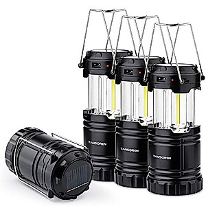 TANSOREN 4 Pack Solar USB Rechargeable 3 AA Power Brightest COB LED Camping Lantern with Magnetic Base, Charging for Android, Waterproof Collapsible Emergency LED Light