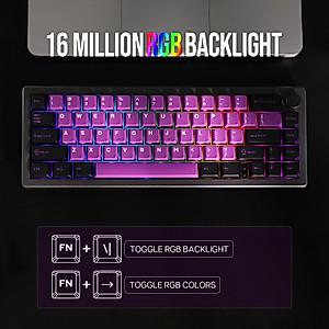 EPOMAKER EK68 65% Wireless Gaming Keyboard, Hot Swappable Gasket Mechanical Keyboard with Metal Knob, Bluetooth 5.0/2.4Ghz Wireless/USB-C Wired Custom Keyboard (Black Purple, Flamingo Switch)