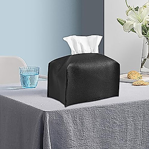 Large Tissue Box Cover, 2Pcs PU Leather Rectangle Tissue Organizer, Modern Tissue Holder for Bathroom/Car/Office/Night Stands Decor (Black)