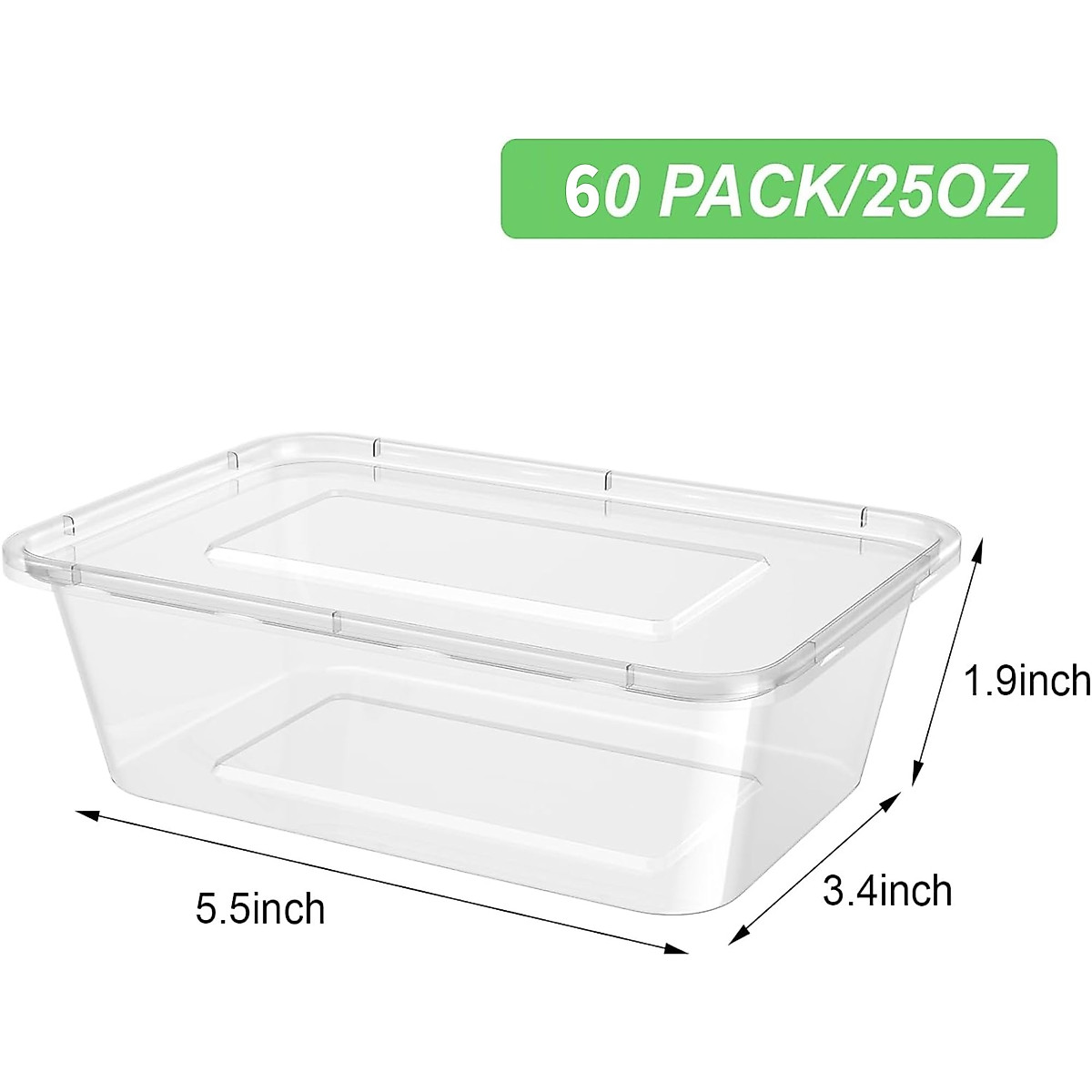 Bokon 25 oz Plastic Meal Prep Container with Lids Disposable Clear Lunch Containers Stackable Food Storage Container Box Spill proof for salad snack Microwave Dishwasher Freezer Safe(60 Pcs)