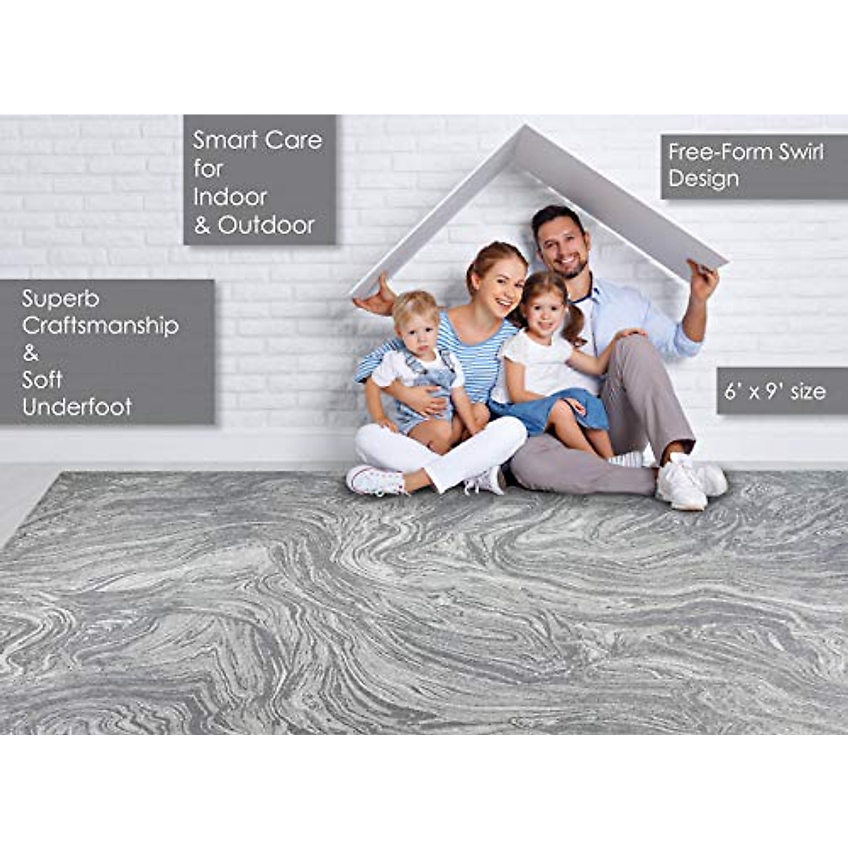 Gertmenian Indoor Outdoor Area Rug, Classic Flatweave, Washable, Stain & UV Resistant Carpet, Deck, Patio, Poolside & Mudroom, 6x9 Ft Medium, Abstract Ocean Current, Grey Cream, 22287