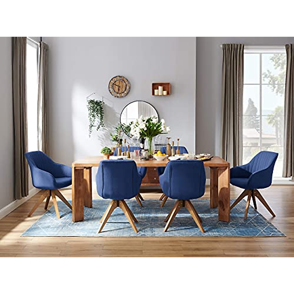 Art Leon Mid Century Modern Swivel Accent Chair with Arms, Beech Wood Legs Upholstered Computer Desk Chair for Small Spaces Home Office Living Room Bedroom, Royal Blue