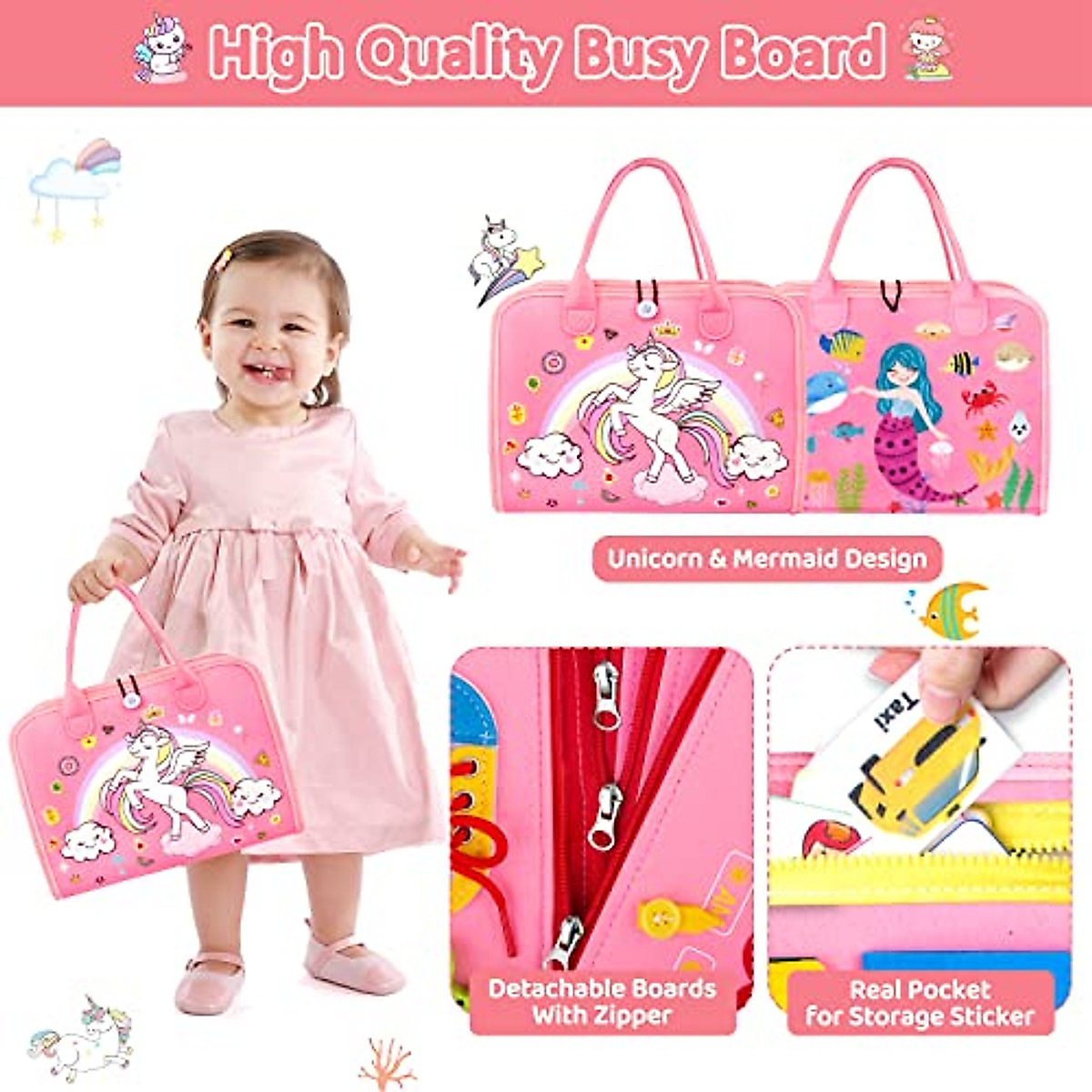 HONGDDY Busy Board Montessori Toys for Toddler, Sensory Board Toy for Learning Fine Motor Skills Quiet Book Travel Toys Educational Plane Travel Activity for Girls & Boys Gifts