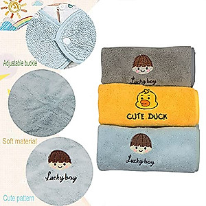 HISHELL 3 Pieces Baby Bibs with Snaps Large Towel Bibs Water Absorbent Bibs Adjustable Toddler Soft Bib for Baby Boy Bibs Over 6 Months for Drooling Feeding Eating (Blue Grey Yellow)