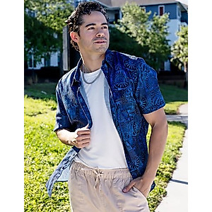 COOFANDY Men's Hawaiian Shirts Casual Short Sleeve Button Down Tropical Beach Shirt Whith Pocket Blue
