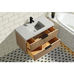 Ari Kitchen & Bath San Diego 36" Floating Bathroom Vanity Weathered Fir