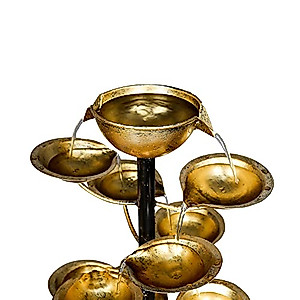 SunJet 31.1inches Modern Metal Water Fountain, Multi-Tier Floor-Standing Water Fountain Cascading Fountain with Lights & Rocks for Indoor/Outdoor Art Decor