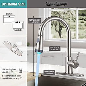 Qomolangma LED Kitchen Faucet with Pull Down Sprayer, Brushed Nickel Single Handle Kitchen Sink Faucet with Pull Out Sprayer, Stainless Steel
