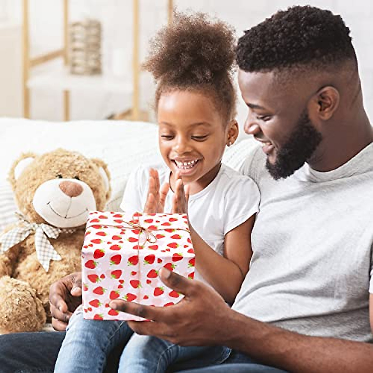 Strawberry Wrapping Paper, 7 Sheets Strawberry Party Gift Wrapping Paper Folded Flat 28 x 20 Inch, Cute Sweet Strawberries Fruity Design Gift Paper for Holiday, Wedding, Baby Shower, Birthday Party