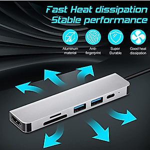 UrbanX USB C Hub 6 in 1 Dongle USB-C to HDMI Multiport Adapter with 4K HDMI Output 3 USB 3.0 Ports SD/TF Card Reader Compatible for ROG Phone 3 Strix and Many More Type C Devices