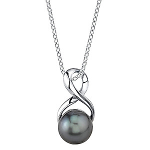 The Pearl Source Real Pearl Pendant for Women with Genuine AAA Quality Black Tahitian Cultured Pearl with Infinity Design | 14K Gold Plated 925 Sterling Silver Necklace