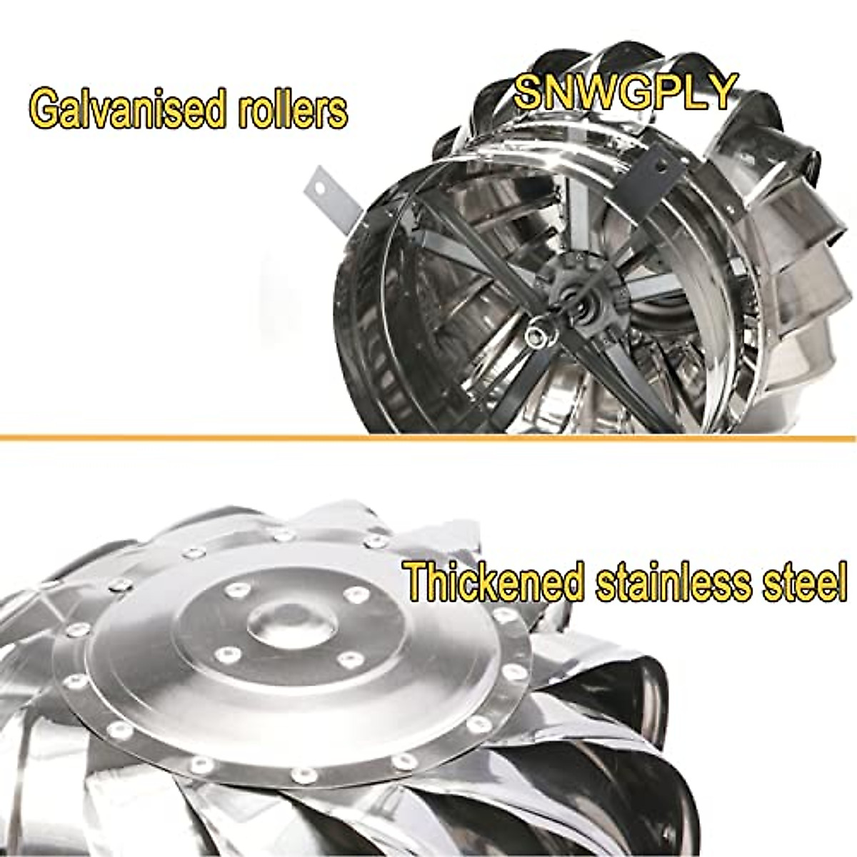 MBROS TurbineVentilator Top, Pipe Rain Cover Protector Cap Ending, Silver, 304 Stainless Steel, Robust and Undeformed, for Residential Buildings, Roof Vent Exhaust Hoods, All Purpose Chimney Cowl