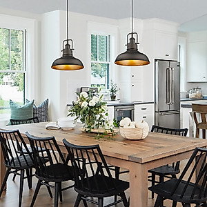 Emliviar 2 Pack Farmhouse Pendant Lights for Kitchen Island, 1-Light Ceiling Hanging Lights with Metal Dome Shade, Oil Rubbed Bronze Finish, YE262M1L-2 ORB