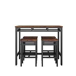 5 Piece Dining Set, Dining Table with 4 Stools, Home Kitchen Breakfast Table, Bar Table Set, Bar Table with 4 Bar Stools, Kitchen Counter with Bar Chairs (Rustic Brown)