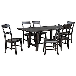 Danxee 7 Piece Solid Wood Dining Room Set, Retro Industrial Style Kitchen Table Set Extendable Table with 18” Leaf and Six Wood Chairs, Rectangle Table with Chairs for Limited Space (Espresso)
