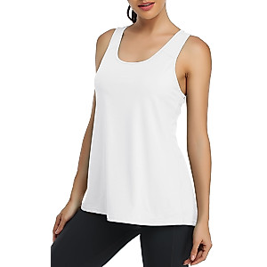 Kimmery Racerback Tank Tops for Women Loose Fit Athletic Workout Yoga Sports Running Hiking Tanktops Summer Moisture Wicking Sleeveless Shirts White XL