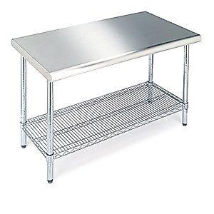 Seville Classics NSF Commercial Stainless Steel Top Work Table Island Utility Cart Prep Station, for Restaurant, Kitchen, Warehouse, Garage, Hotel, Home, Steel, 49" W x 24" D x 35.5" H