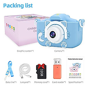 YUE3000 Upgrade Kids cat Camera,Gifts for Boys and Girls of Age 3-9, 1080P HD Digital Video Cameras for Toddler, 20M high -Definition Digital Camera, Suitable for Portable Toys with 32GB SD Card-Blue