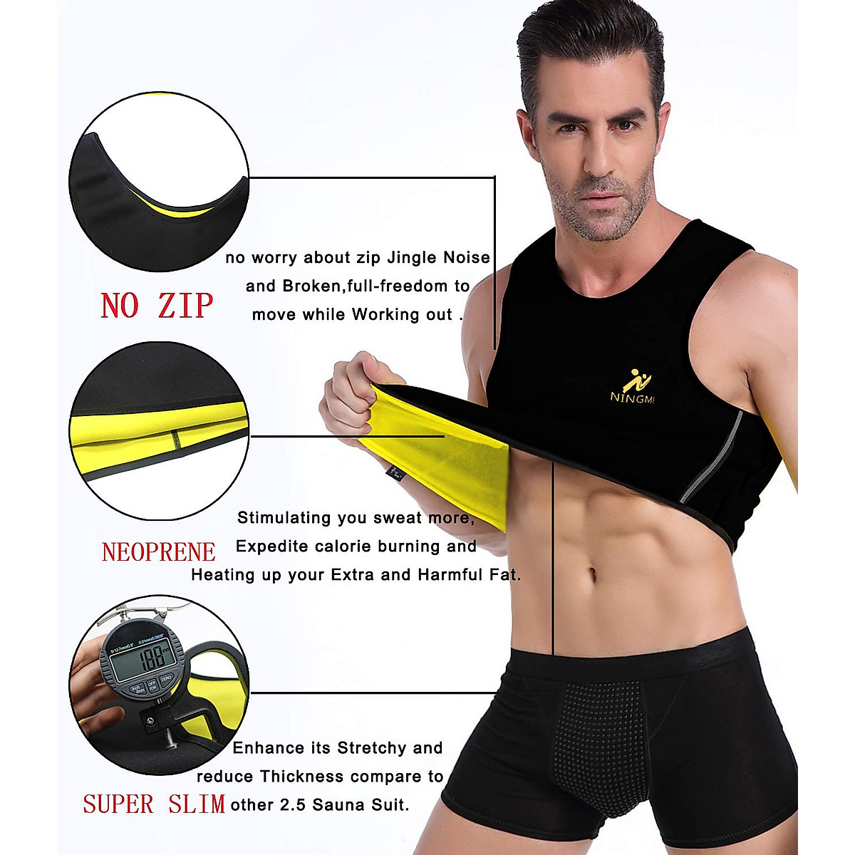 NINGMI Sweat Vest for Men Neoprene Waist Trainer Tank Weighted Vest Waist Trimmer Sauna Suit Running Vest