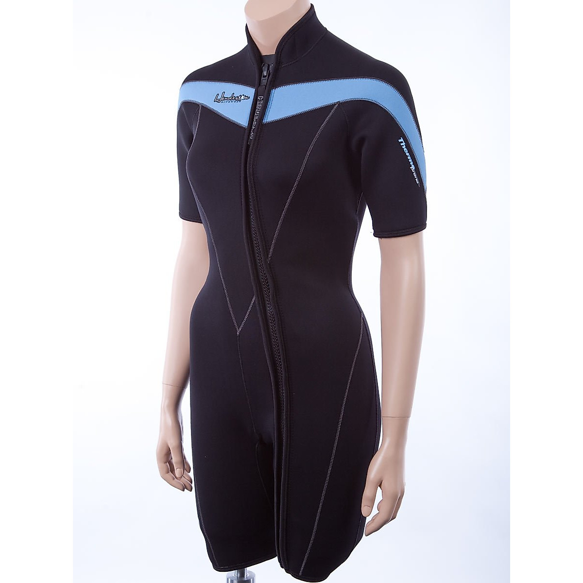 Henderson Thermoprene 3mm Womens Front Zip Wetsuit 8 Tall Black/Sky Blue