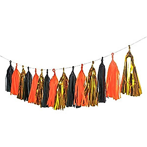 Autupy 30PCS Halloween Tassel Garland Banner Gold Black Orange Tassel Garland,Halloween Party Decor,Thanksgiving Mantel Decor,Tissue Paper Garland,Party Bunting(DIY)