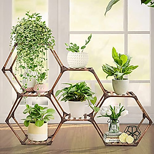 SUZAMI Hexagonal Plant Stand Indoor 7 Tiers Wood Plant Stands for Indoor Plants Multiple, Creative DIY Outdoor Plant Shelf, Large Potted Holder Flower Stand for Corner Window Living Room Patio Porch