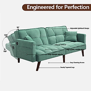 mr.waiba 75" Sofa Bed Adjustable Sleeper Sofa, Small Sofa with USB Charging Port for Living Rooms/Small and Medium-Sized Spaces, Chenille Fabric, Lazy Lounge Sofa Apartment Sofa Bed(Green)