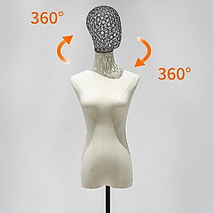 Female Dress Form Mannequin Torso Body, Adjustable Height Dress Form, Display Mannequin Body, Hollow Wire Head, with Movable Universal Wheel, for Clothing Dress Jewelry Display