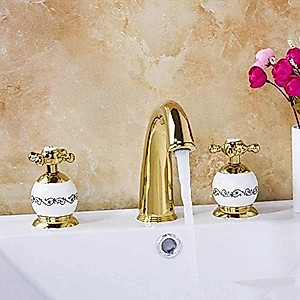 Kitchen Taps Faucet Luxury Gold Plated Bathroom Faucet 3 Pieces Set Bathtub EuropUPC Split Basin Mixer Tap Ceramic Faucet Body Cross Handles