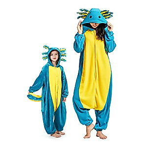 DarkCom Animal Onesie Flannel One Piece Cosplay Blue Axolotl Halloween Costume for Girls Boys
