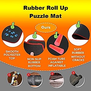 Rubber Jigsaw Puzzle Mat Roll Up Saver Pad Storage Up to 1500 Pieces 46" x 26" Portable Non-Slip Smooth Polyester Top Rubber Bottom Foam Rolling Tube with Storage Bag, 3 Hook & Loop Fastener Straps
