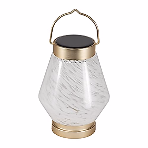 Allsop Home and Garden 30673 Solar Boaters Lantern Oval, Handblown Glass with Solar Panel and LED Light, Weather-Resistant for Outdoor Deck, Patio, Garden, Oval/White, 1-Count