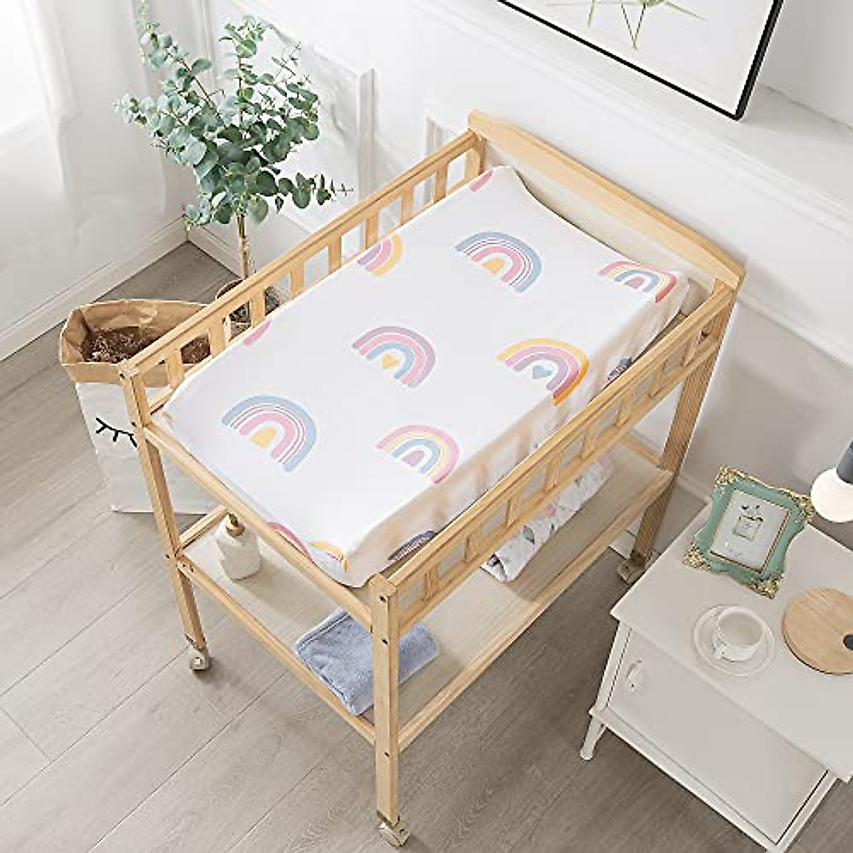 Hearts & Rainbow Crib Bedding Set - 3-Piece, Includes Quilt, Fitted Crib Sheet, and Changing Pad Cover - Rainbow Baby Crib Bedding, Farmhouse Nursery Décor, Baby Room Decorative Set for Girls