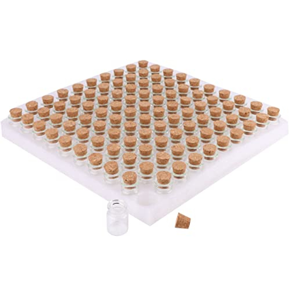 MaxMau 100 Count Small Glass Bottles with Corks,5ml Tiny Vials Clear Mini Jars Wooden Stopper for Art Crafts Storage Party Decoration Wedding Favors