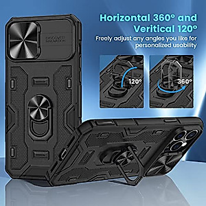 NULETO for iPhone 13 Pro Max & iPhone 12 Pro Max Case: iPhone 13 Pro Max & iPhone 12 Pro Max Case with Stand & Camera Cover - Protective Case Built-in 360° Rotate Ring Kickstand Shockproof- Black