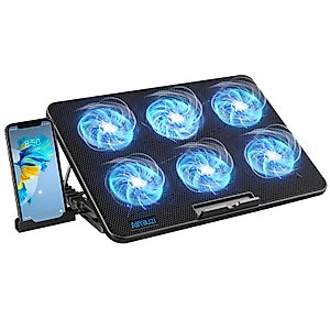 Laptop Cooling Pad, Gaming Laptop Cooler with 6 Quiet Fans, Laptop Fan Cooling Pad Fits 12-17 Inch Laptop, USB Port Powered, 7 Adjustable Height