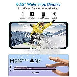 Ulefone Unlocked Smartphone, Note 14 Cell Phone Unlocked, Android 12, 6.52" IPS Full-Screen, 4500mAh, 7GB + 16GB, Triple Card Slots, 8MP Camera, Dual SIM, Face Recognition, 4G Cheap Phones - Green