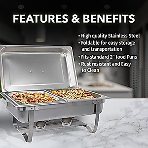 Sterno Foldable Frame Stainless Steel Chafing Dish Buffet Set, 8 Quart, Silver