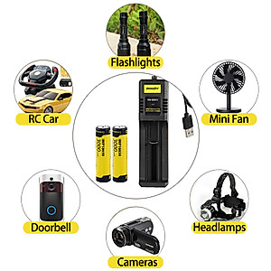 18650 Battery Charger for 3.7V 3000mAh Lithium-ion Button Top Rechargeable Battery,Smart Charger with Micro USB Charging Cable for Flashlight/Headlamp/Doorbell battery