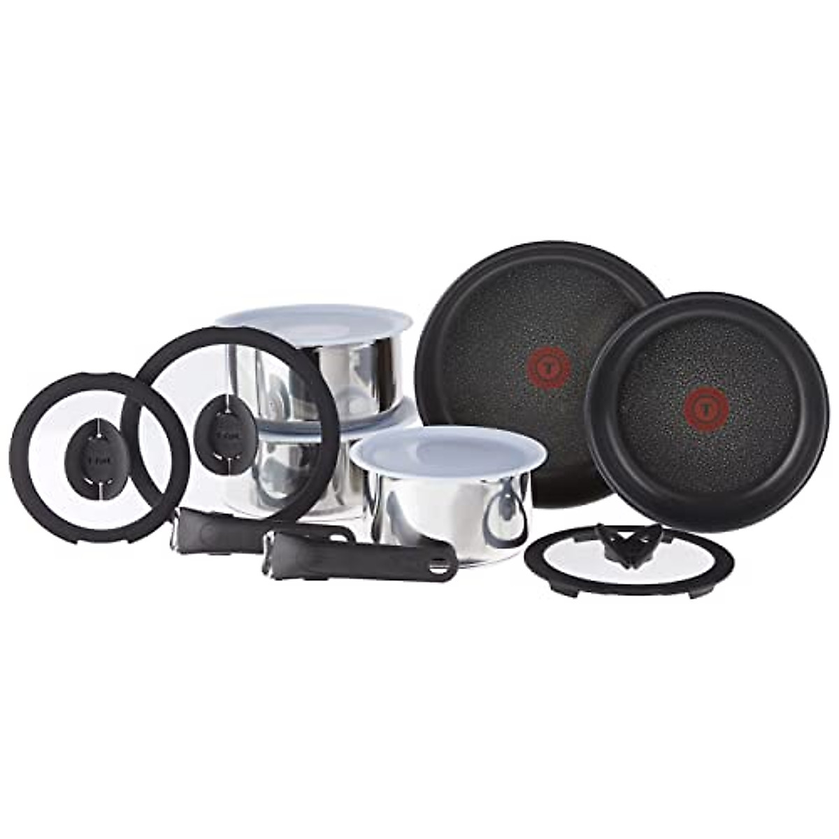 T-fal Ingenio Stainless Steel Cookware Set 13 Piece Induction Stackable, Removable Handle Pots and Pans, Dishwasher Safe Silver