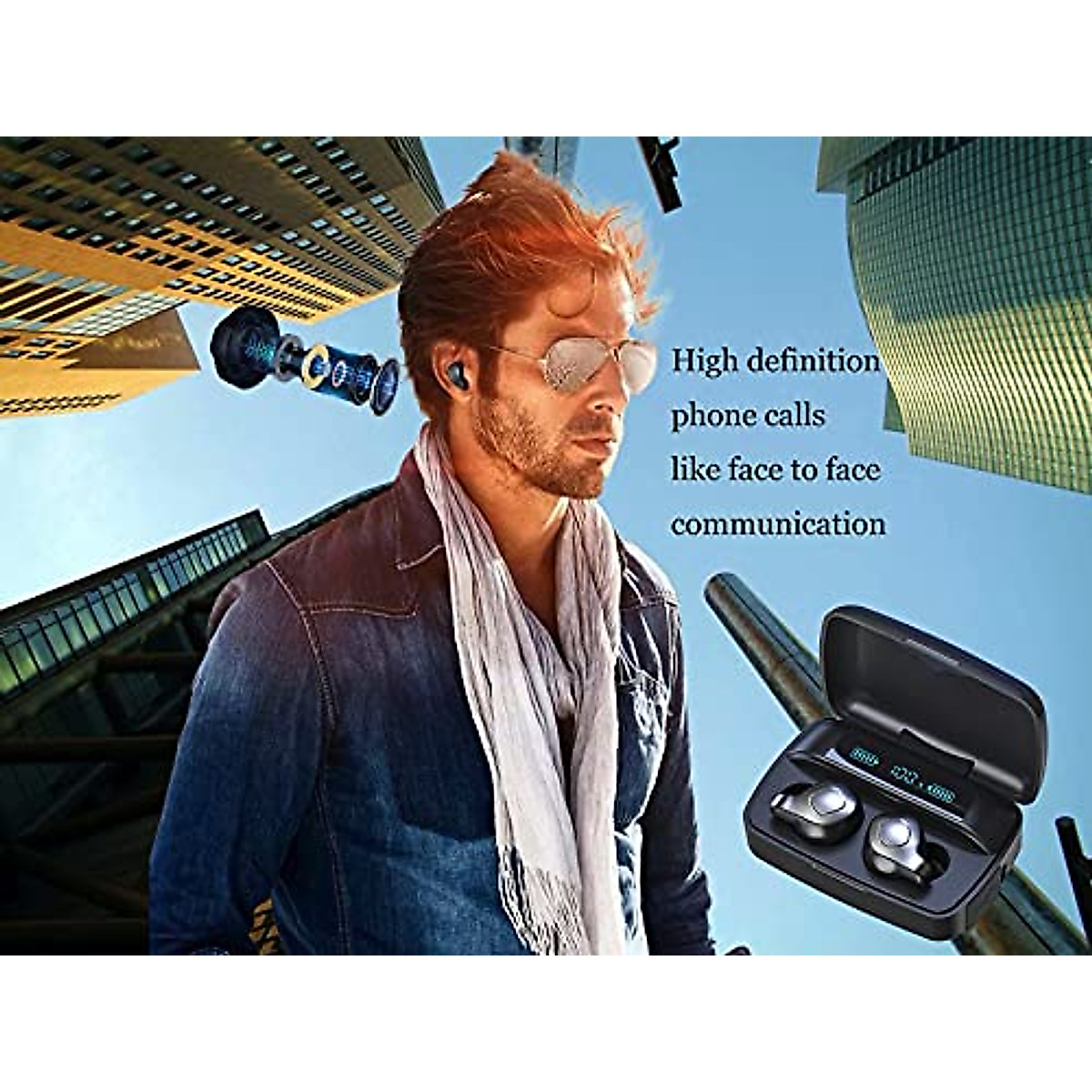 UScarmen Wireless Earbuds New Technology Air 4 mics Bluetooth 5.0 Earbud Touch Control USB-C Quick Charge deep Bass in-Ear Detection Headphones (Black F8)