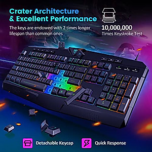 Dacoity Gaming Keyboard, Full Size RGB Backlit Quiet Computer Keyboard, Wrist Rest, Silent Keys, Multimedia Keys, Anti-ghosting, Waterproof Light Up USB Wired Keyboard for PC Mac Xbox Gamer Office