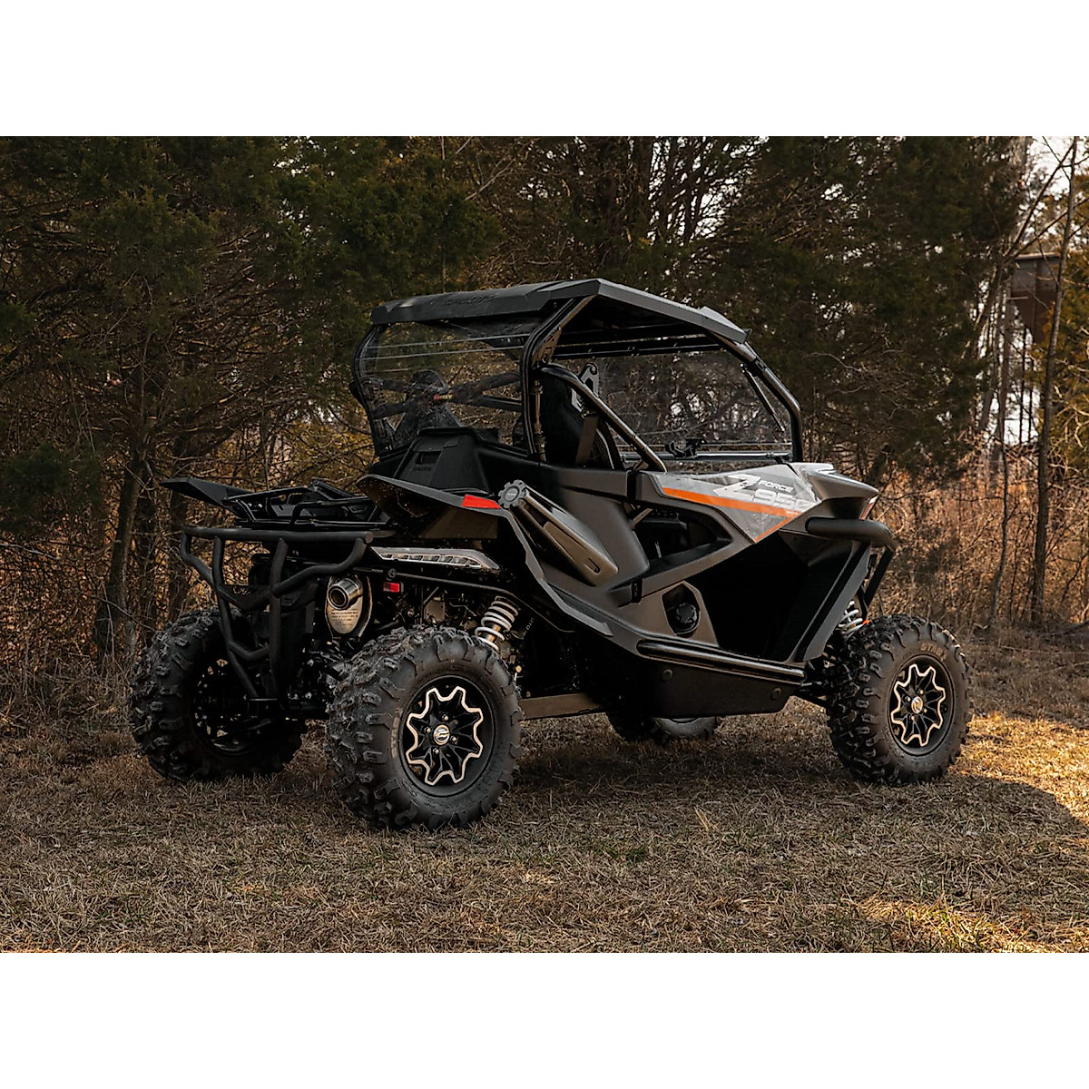 SuperATV Rear Bumper for 2020-2022 CFMOTO ZForce 950 - No Obstruction to Rear Cargo Area - Made of 1.5 Inch Heavy Duty Steel Tubing - Black UV Resistant Powder Coating - Mounts Directly to the Frame