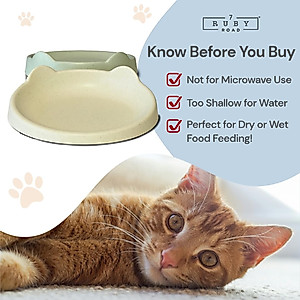 7 Ruby Road Anti Whisker Fatigue Cat Bowl, Set of 2 - Wide Cat Food Bowls, Wet and Dry Shallow Cat Food Dish, Small Cat Dishes for Indoor Cats, Cute Kitten Bowls Whisker Friendly & Relief, Non-Slip