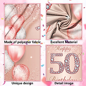 Happy 50th Birthday Rose Gold Banner Cheers to 50 Years Old Backdrop Confetti Balloons Theme Decor for Women 50 Years Old Pink Birthday Party Decorations Bday Supplies Background Favors Gift Glitter