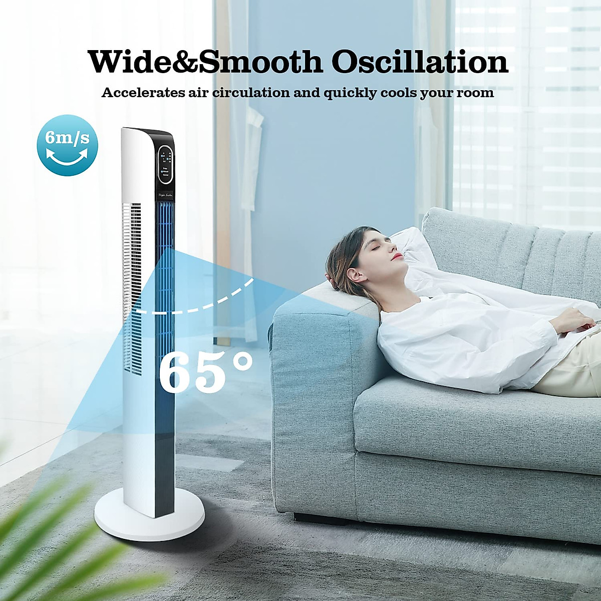 Taylor Swoden 42" Oscillating Fan with Remote, Portable Floor Bladeless Fan, Quiet Cooling, 3 Modes, Speed Seting, 10H Timer, Touch Control for Home Bedroom Living Rooms Office, Black