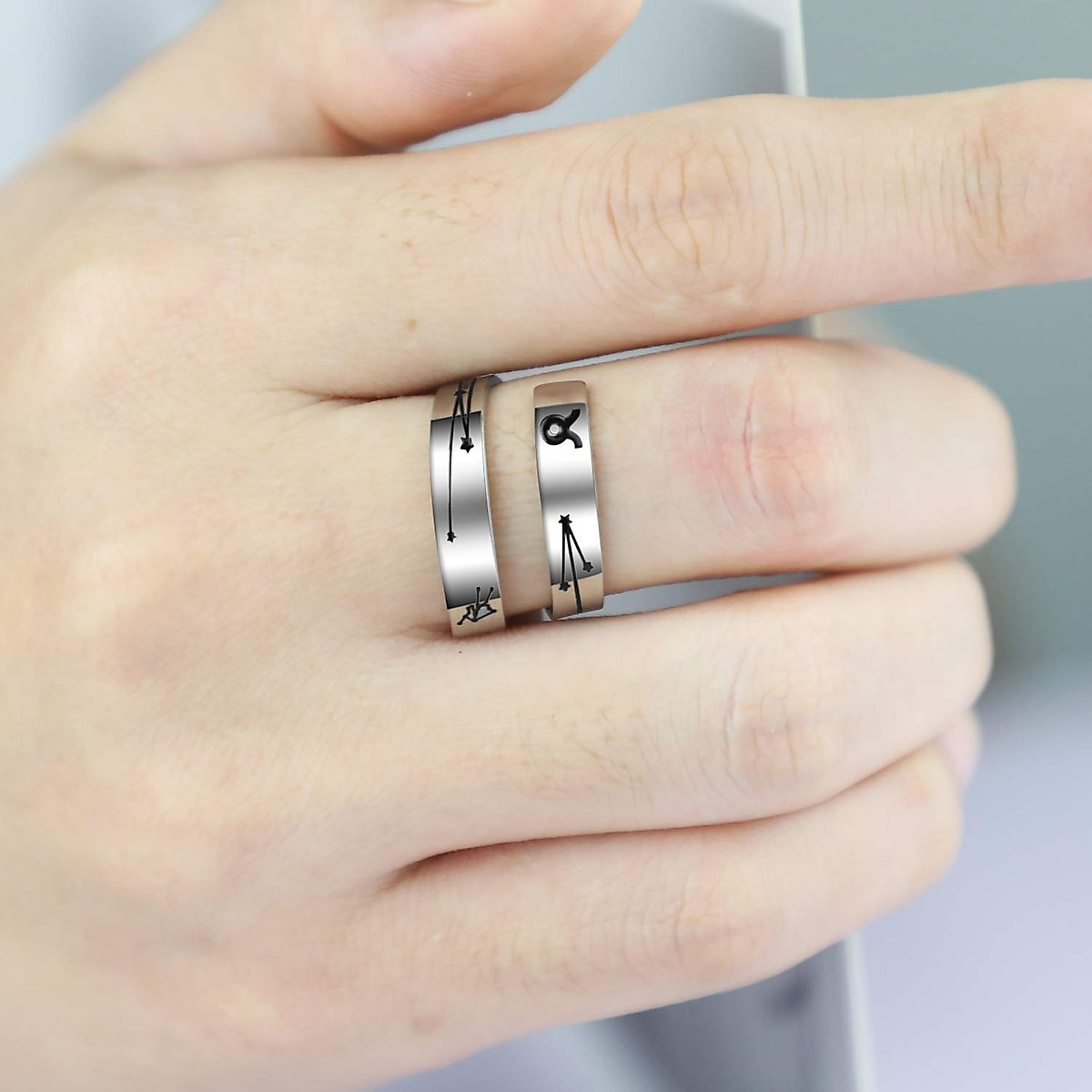 Silver Zodiac Ring Stainless Steel Engraving Size Adjustable Constellation Birthday Ring Gift for Women