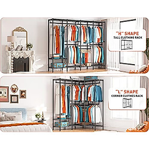 Raybee Clothes Rack Heavy Duty Clothing Racks for Hanging Clothes Load 985 LBS,Metal Clothing Rack Freestanding Portable Wardrobe Closet Rack for Hanging Clothes Wire Garment Rack, Black